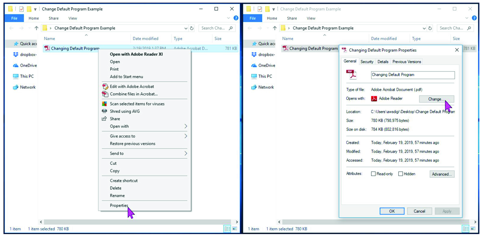 How to change the default program to open a file